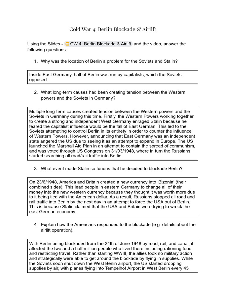 CW 4 - Berlin Blockade & Airlift | PDF