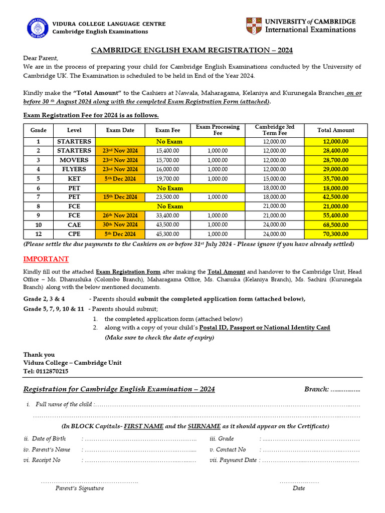 Cambridge Examination 2024 | PDF