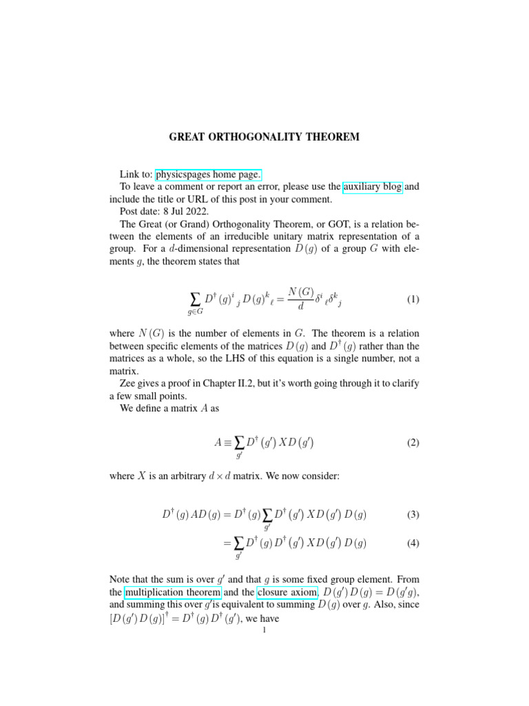Great Orthogonality Theorem | PDF
