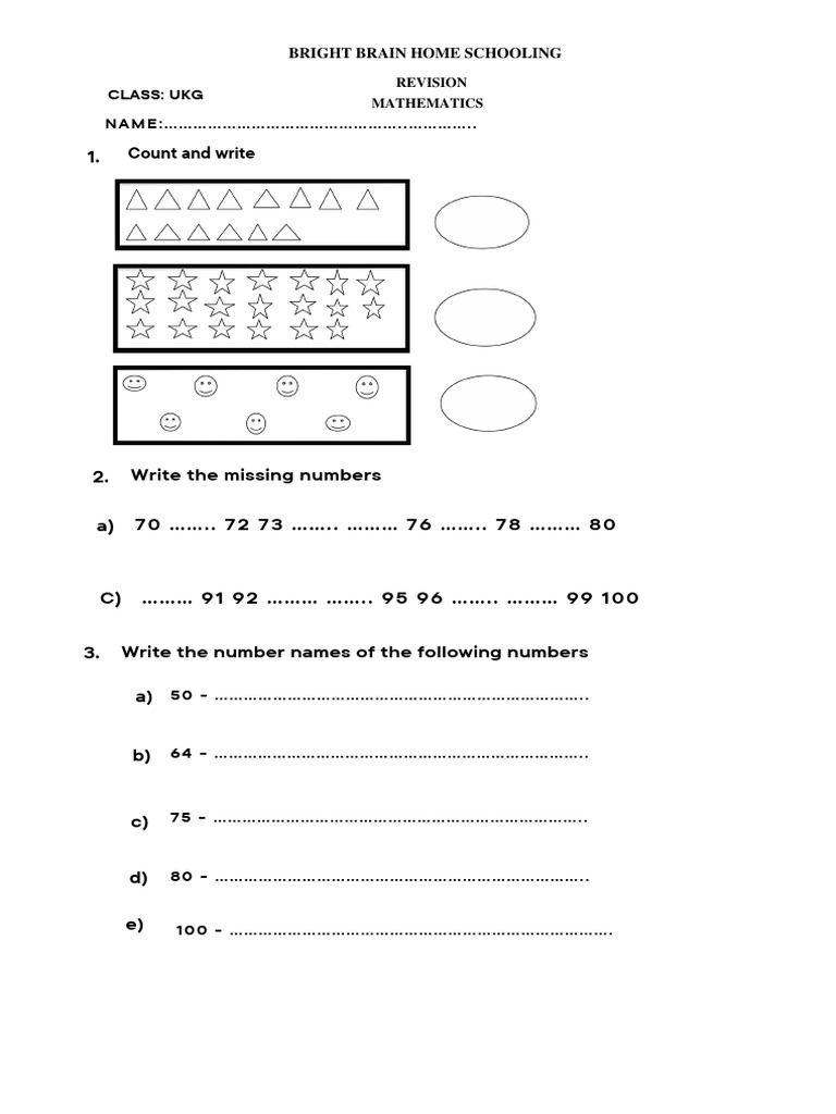 Maths Rev 1 - Ukg | PDF