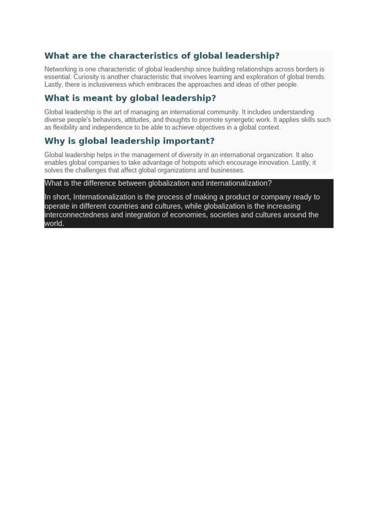What Are The Characteristics of Global Leadership | PDF