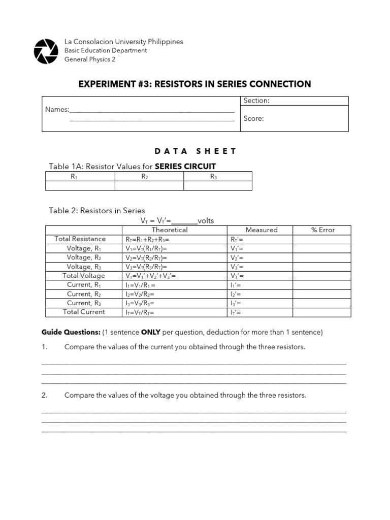 EXPERIMENT #3 - RESISTORS IN SERIES CONNECTION | PDF