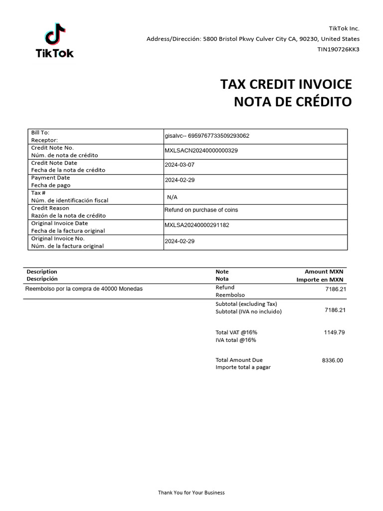 Tax Credit Invoice Nota de Crédito: Gisalvc - 6959767733509293062 | PDF
