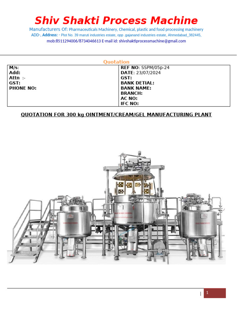 300 KG Oniment Plant | PDF