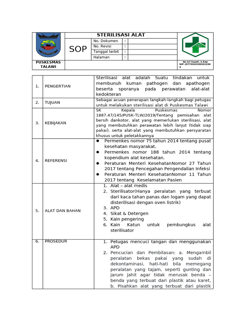 Sop Sterilisator Alat | PDF