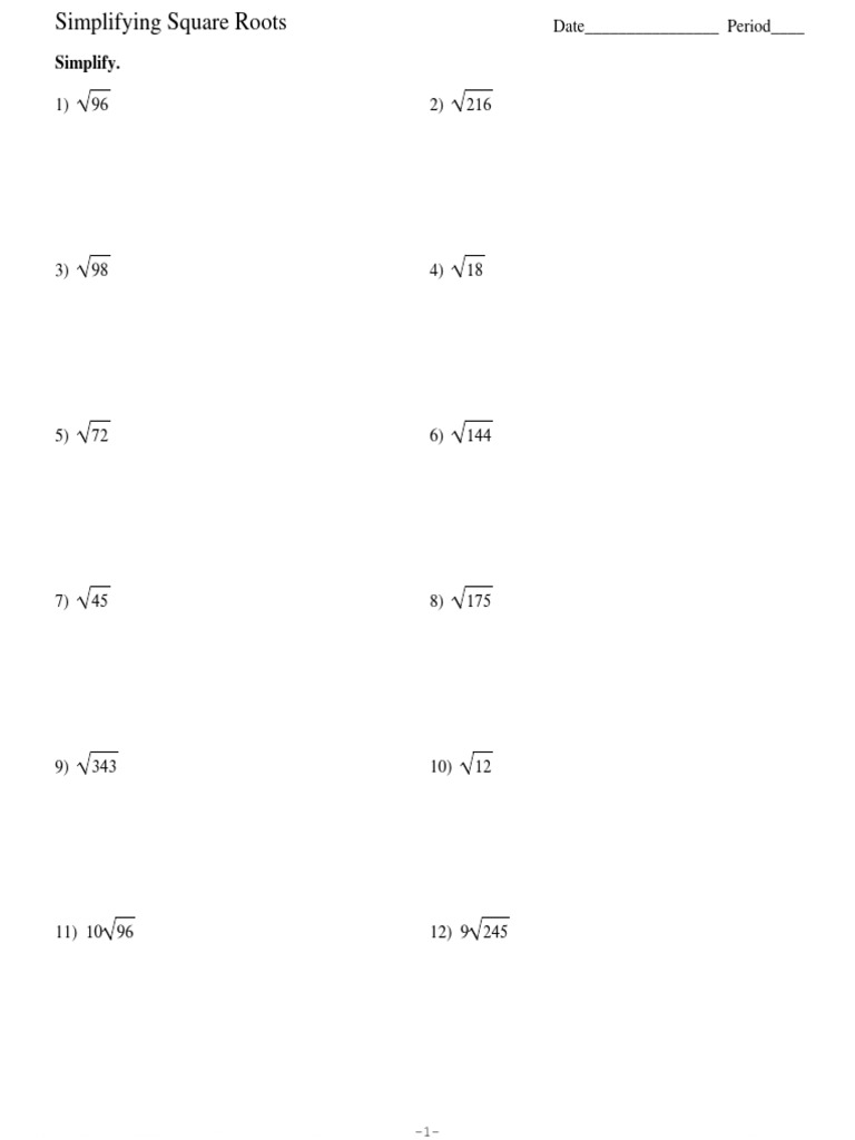 1-Simplifying Square Roots | PDF