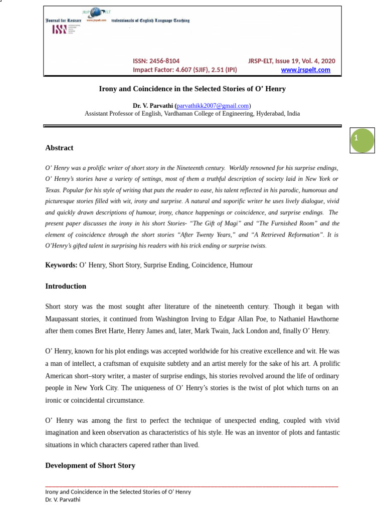 Parvathi Irony and Coincidence | PDF | Short Stories