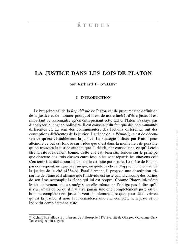 Richard STALEY La Justice Chez Platon | PDF