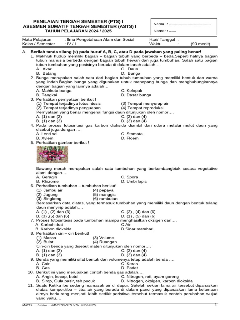 Template Soal PTS ASTS I 2024 2025 | PDF