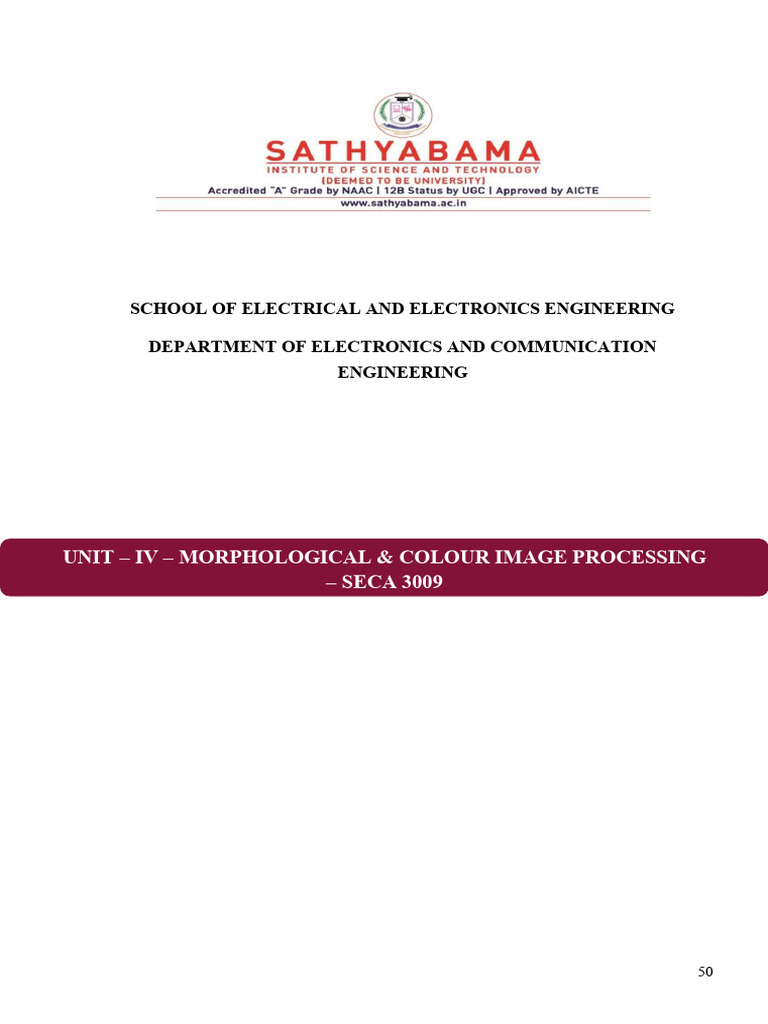 Morphological and Color Image Processing - Course Material | PDF