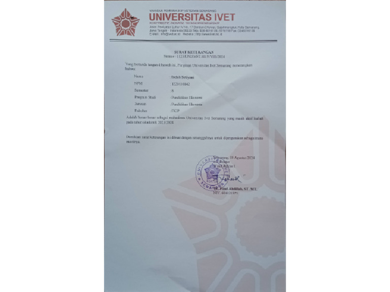 Surat Ket. Aktif Kuliah Indah | PDF