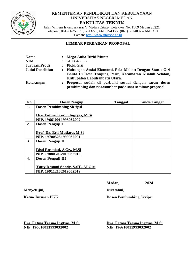 Lembar Perbaikan Seminar Proposal | PDF