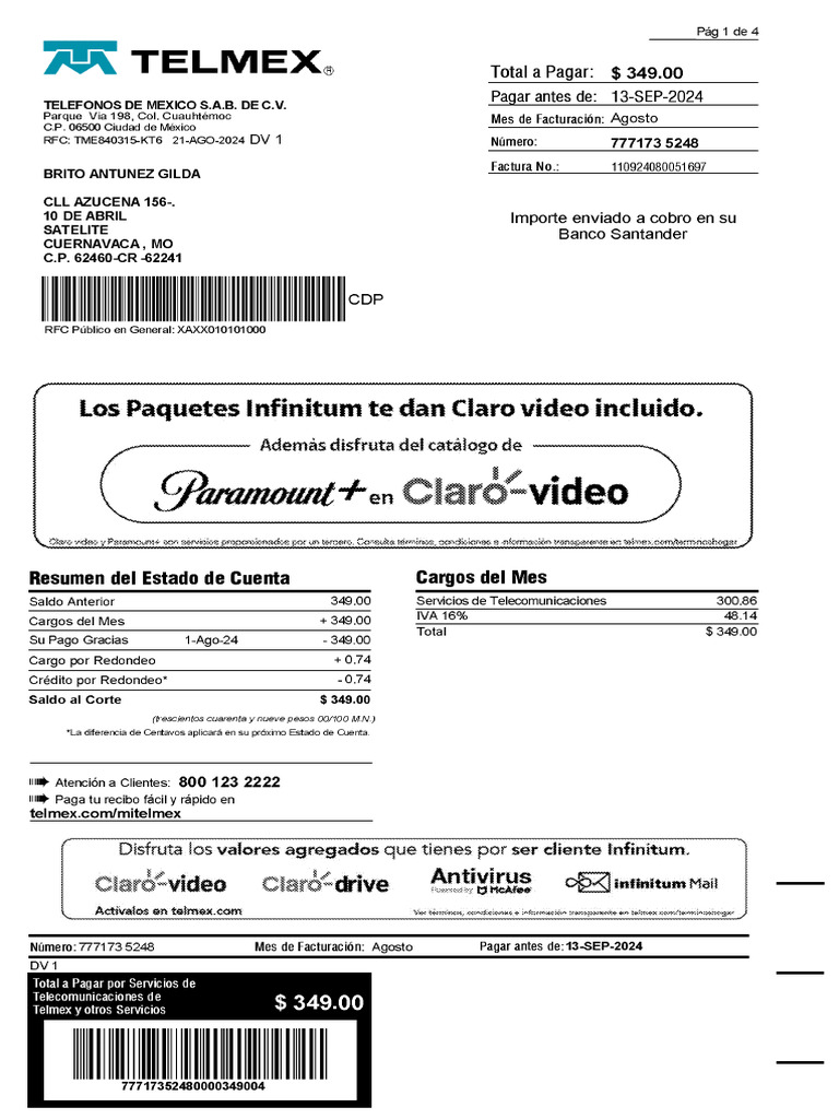 Recibo Telmex | PDF