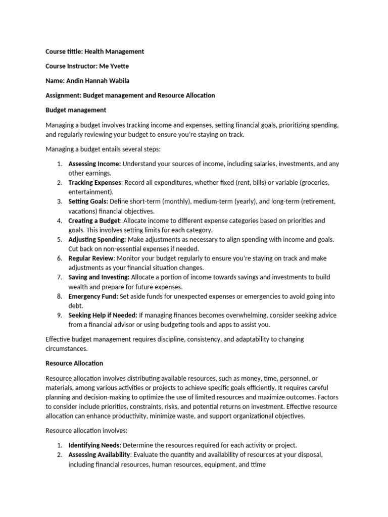 Hannah Wabila Health Management Assignment | PDF
