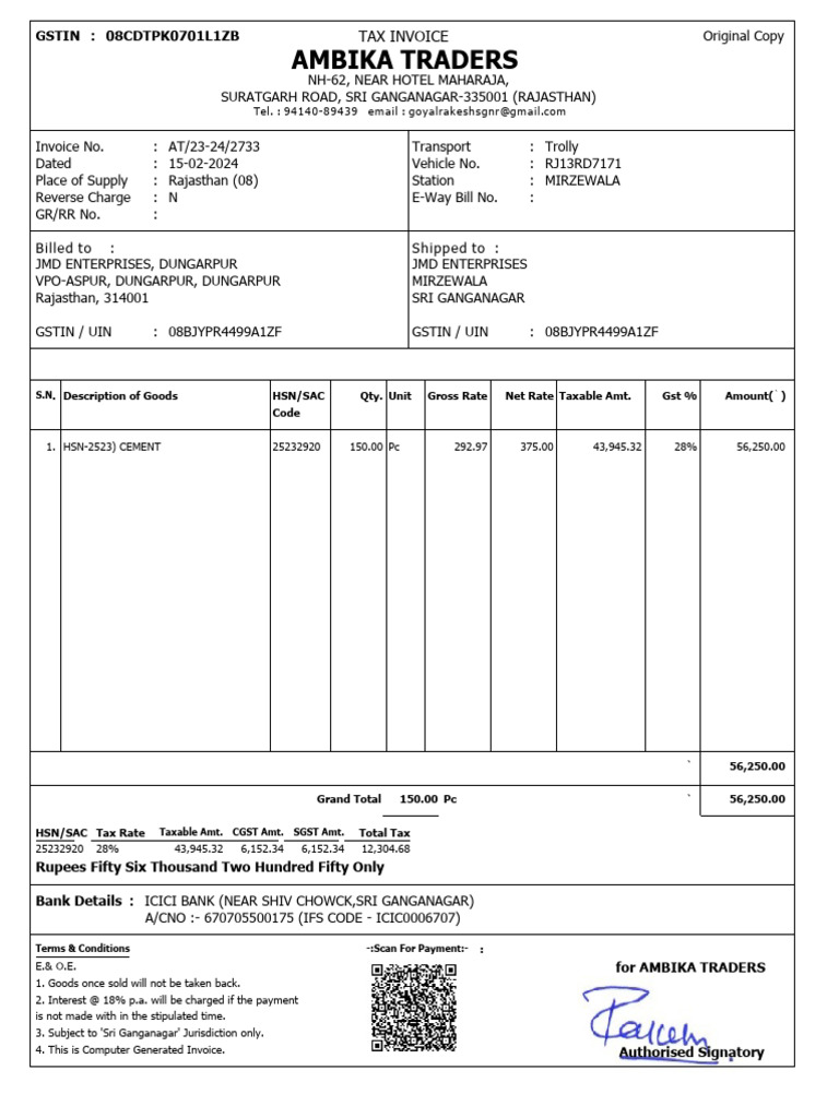 GST Invoice for UltraTech Cement | PDF | Cement | Taxes