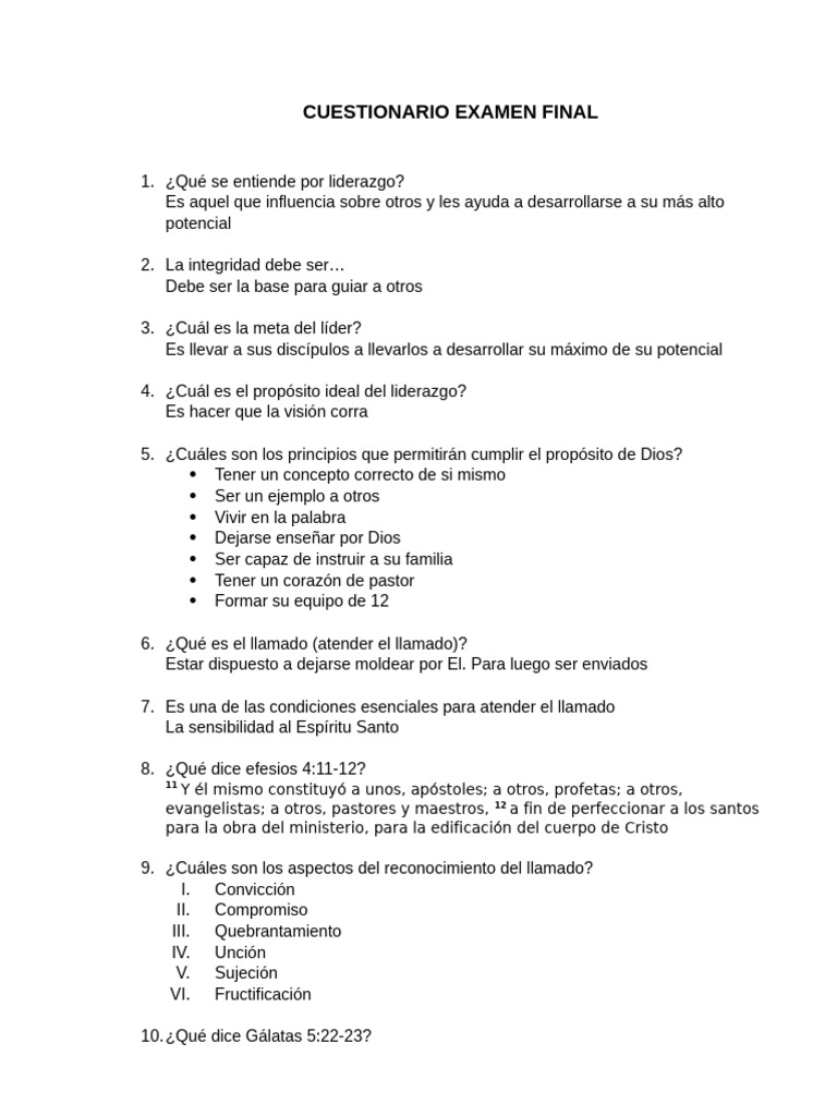 CUESTIONARIO EXAMEN FINAL LIDERAZGO | PDF