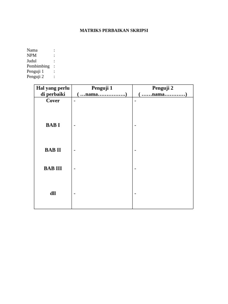 Format Matriks Perbaikan | PDF