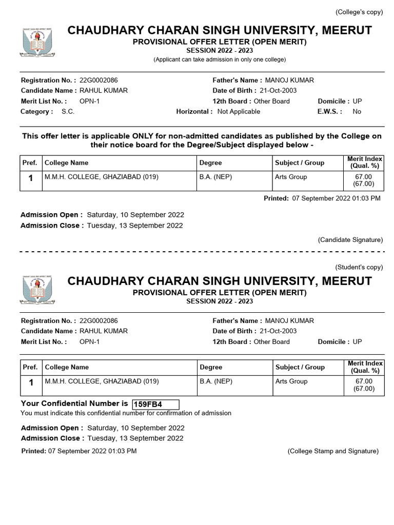 Chaudhary Charan Singh University, Meerut: Saturday, 10 September 2022 ...