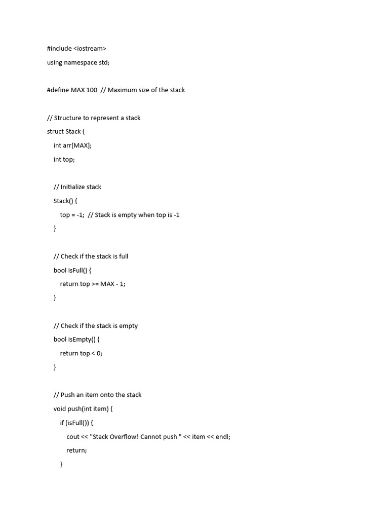 C++ Stack Implementation Example | PDF | Computers