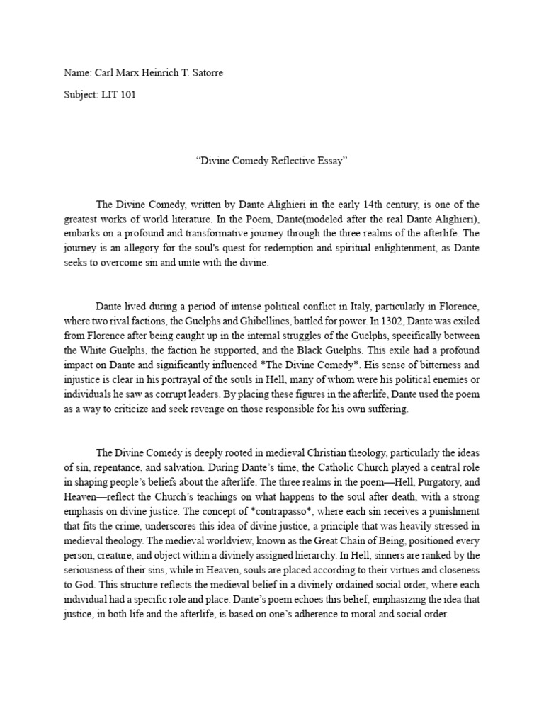 LIT 101 Essay | PDF | Divine Comedy | Philosophy