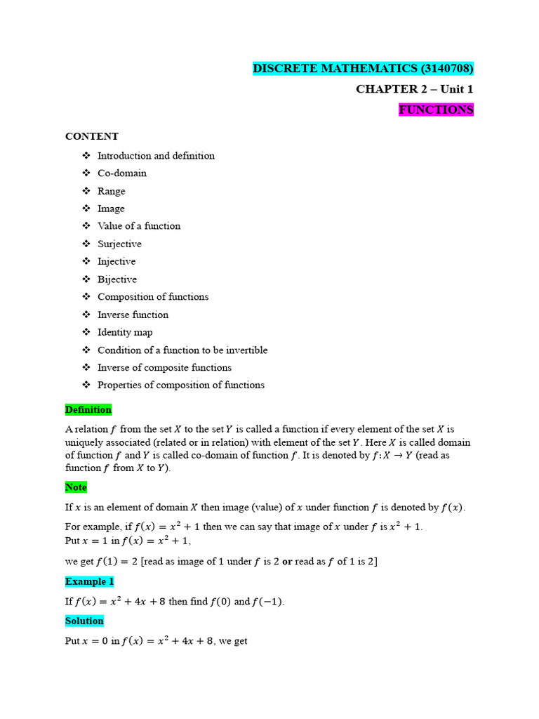 Functions - Chapter 2 - Unit 1 | PDF