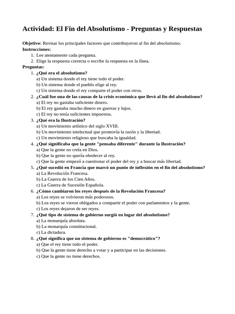 Actividad fin del absolutismo | PDF