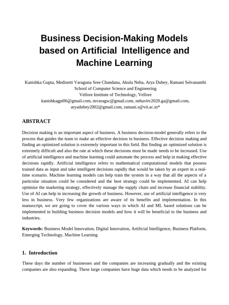 Business Decision Making Models Using AI and ML-2 | PDF