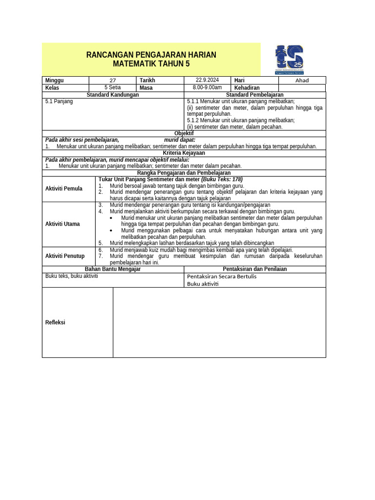 RPH Minggu 27 Ahad 22.9.2024 | PDF