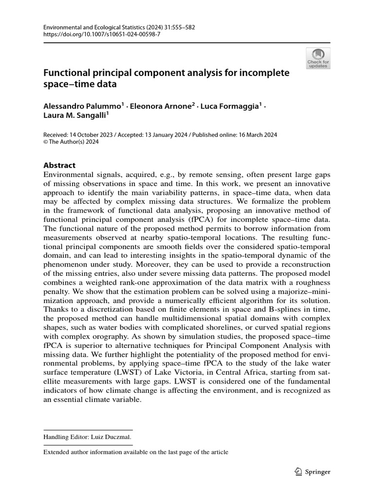 Functional Principal Component Analysis For Incomplete Space-Time Data | PDF