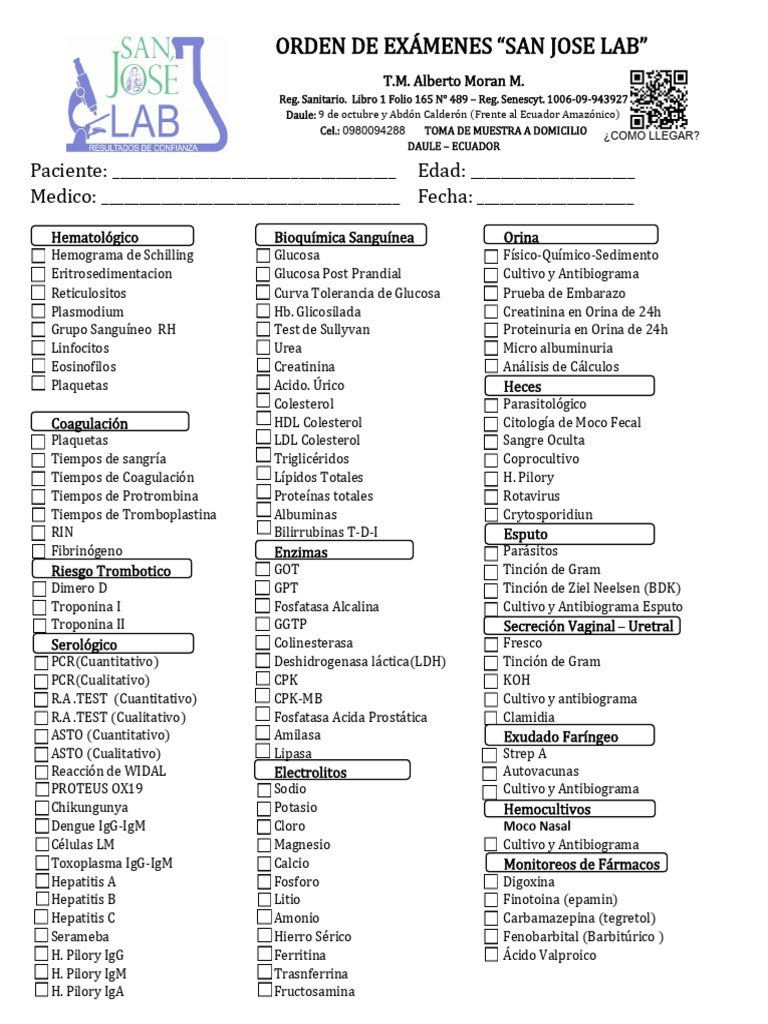 Formato de Orden de Examen-1 | PDF | Medicina CLINICA | Especialidades Medicas