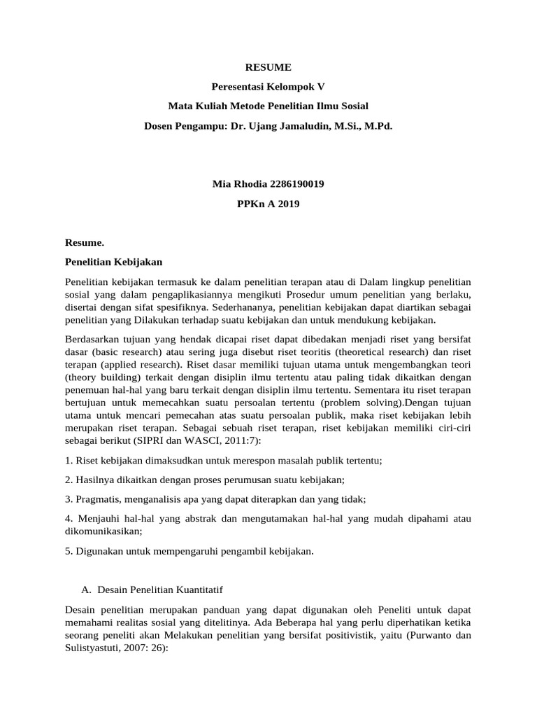 Mia Rhodia - Resume Dan Diskusi Pertemuan Presentasi Kelompok 5 | PDF