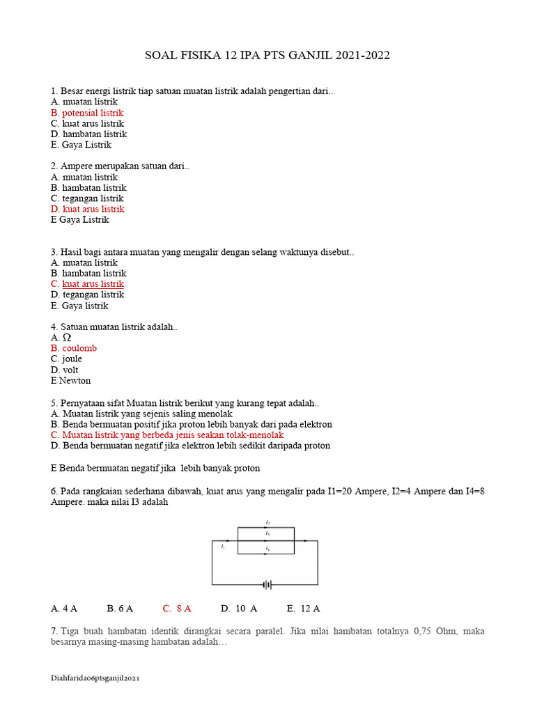 Soal Fisika 12 Ipa PTS Ganjil 2021 | PDF