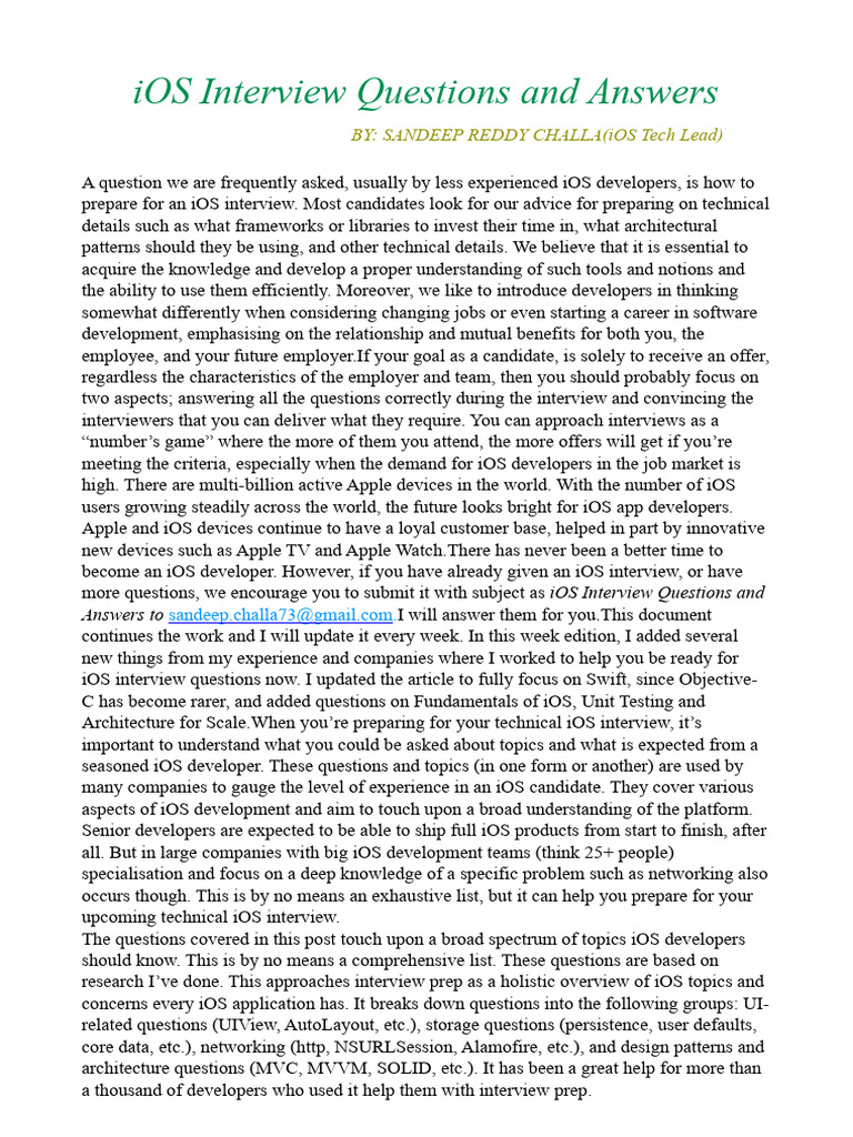 IOS Interview Questions and Answers | PDF