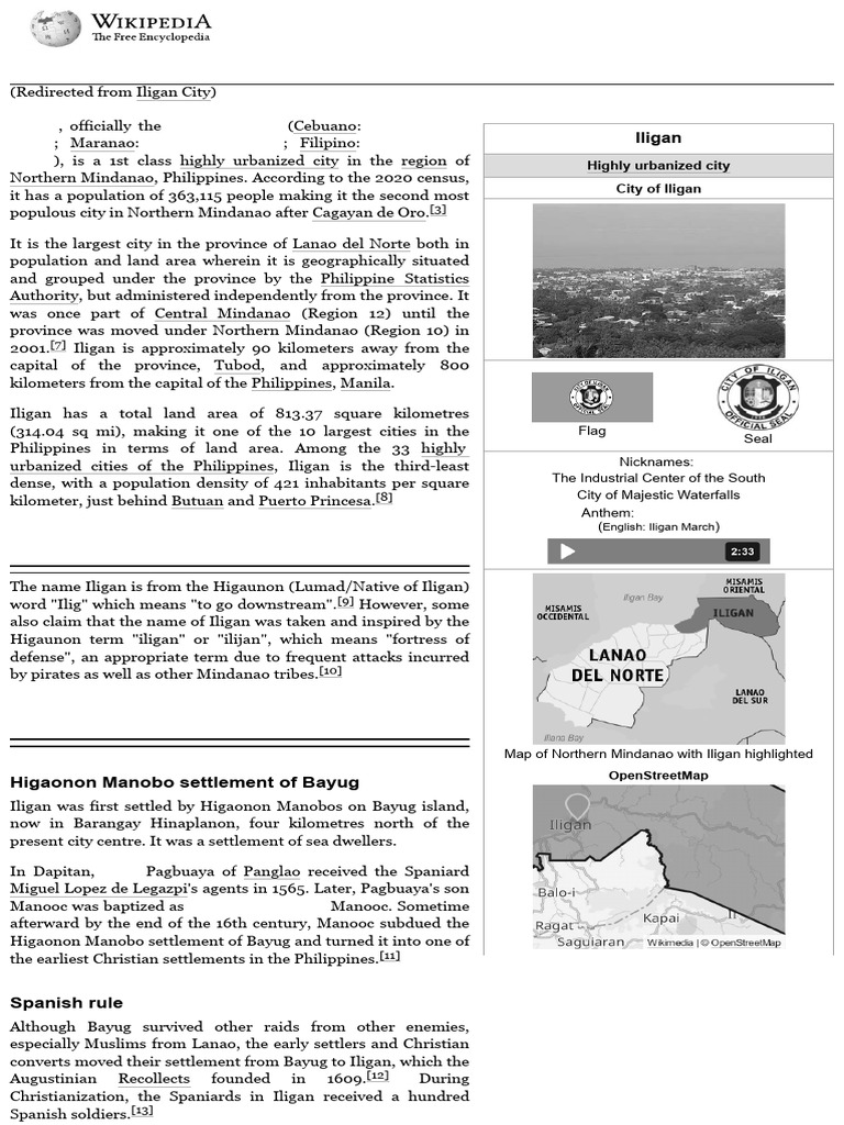 Iligan - Wikipedia | PDF