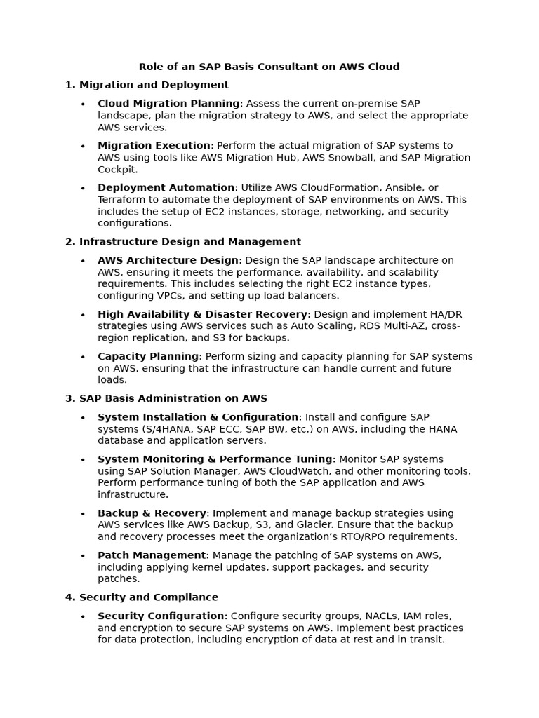 Role of An SAP Basis Consultant On AWS Cloud | PDF | Amazon Web Services | Cloud Computing