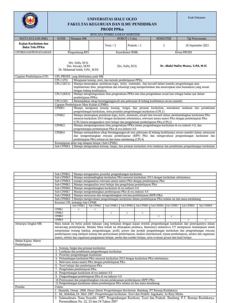 RPS PJBL Kajian Kurikulum Dan Buku Teks PPKN | PDF | Seni