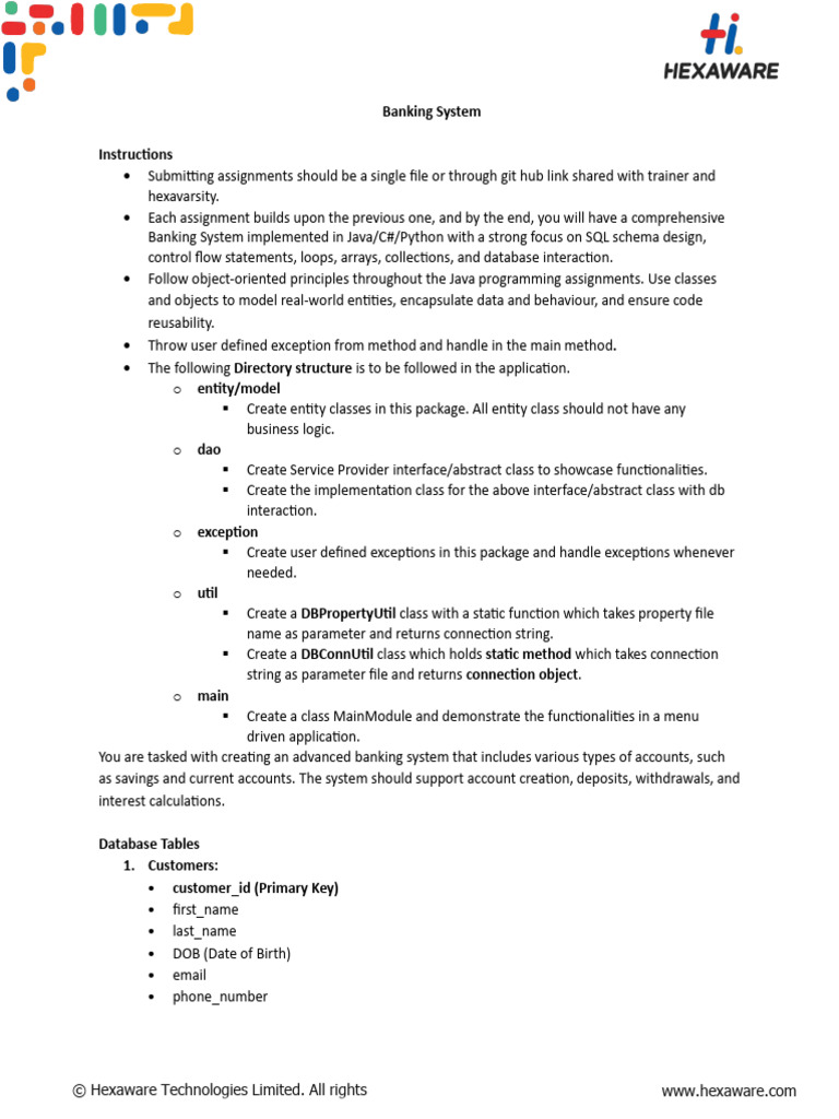 Assignment 3 - SQL & OOPS Banking System | PDF