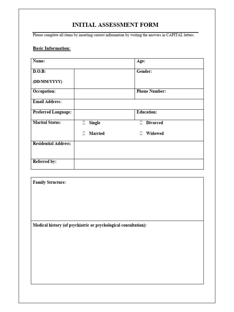 Initial Assessment Form - Clinical Use Only | PDF