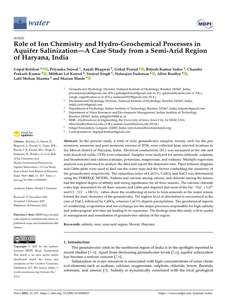 Role of Ion Chemistry and Hydro Geochemi | PDF