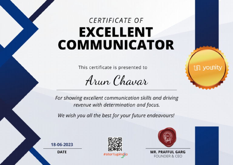 Younity Excellent Communicator Certificate-1 | PDF