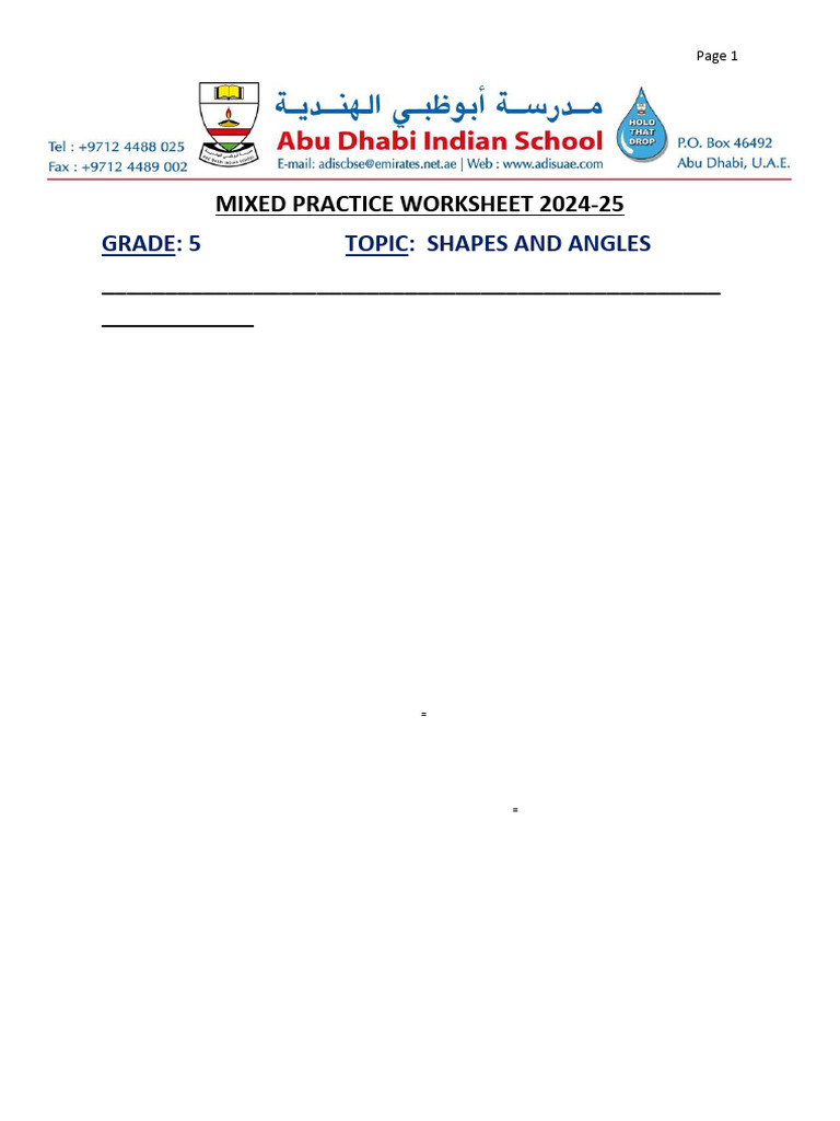 GR 5 - SHAPES AND ANGLES - MIXED PRACTICE WORKSHEET | PDF