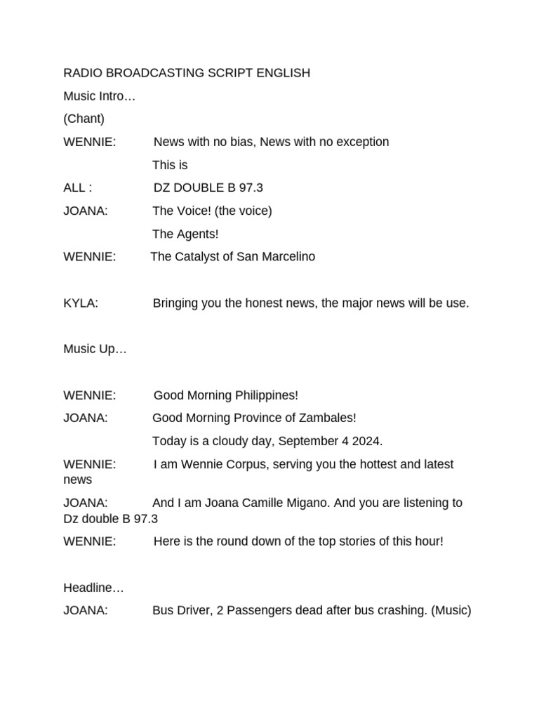 Radio Broadcasting Script | PDF