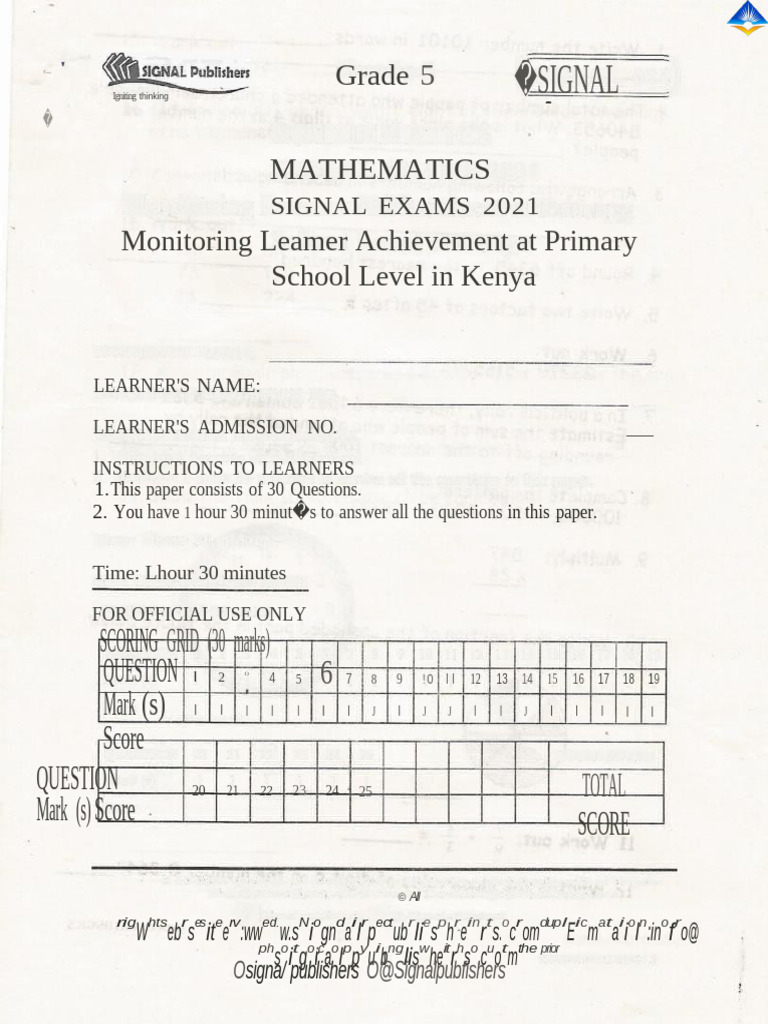 Maths Grade 5 Signal | PDF