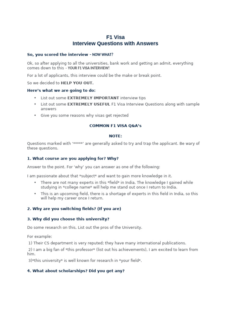 F1 Visa INTERVIEW TIPS 1 | PDF | Expense | Self-Improvement