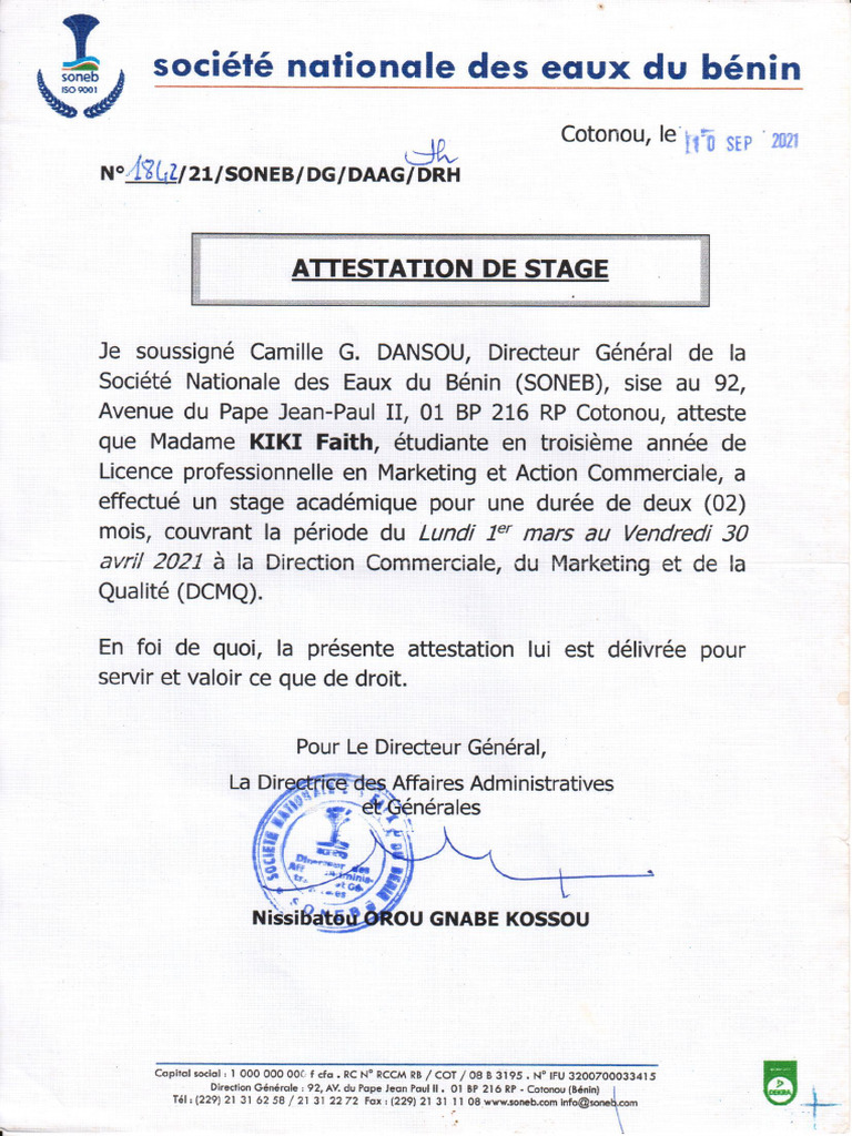Attestation de Stage | PDF