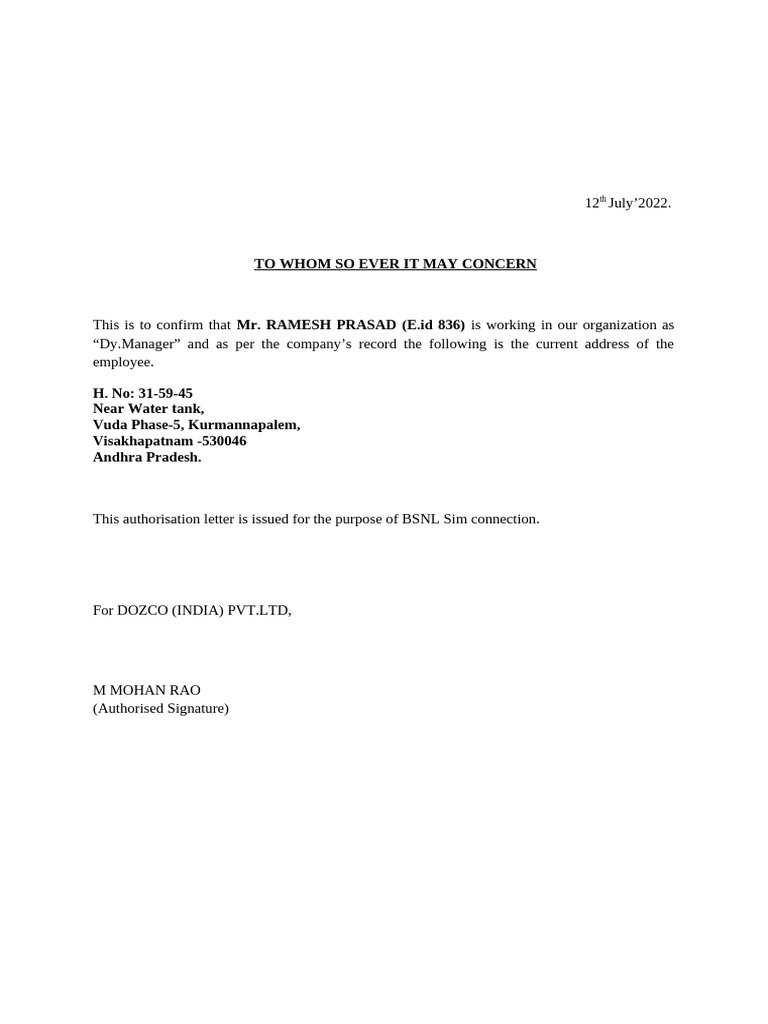 Address Proof Letter -2 | PDF