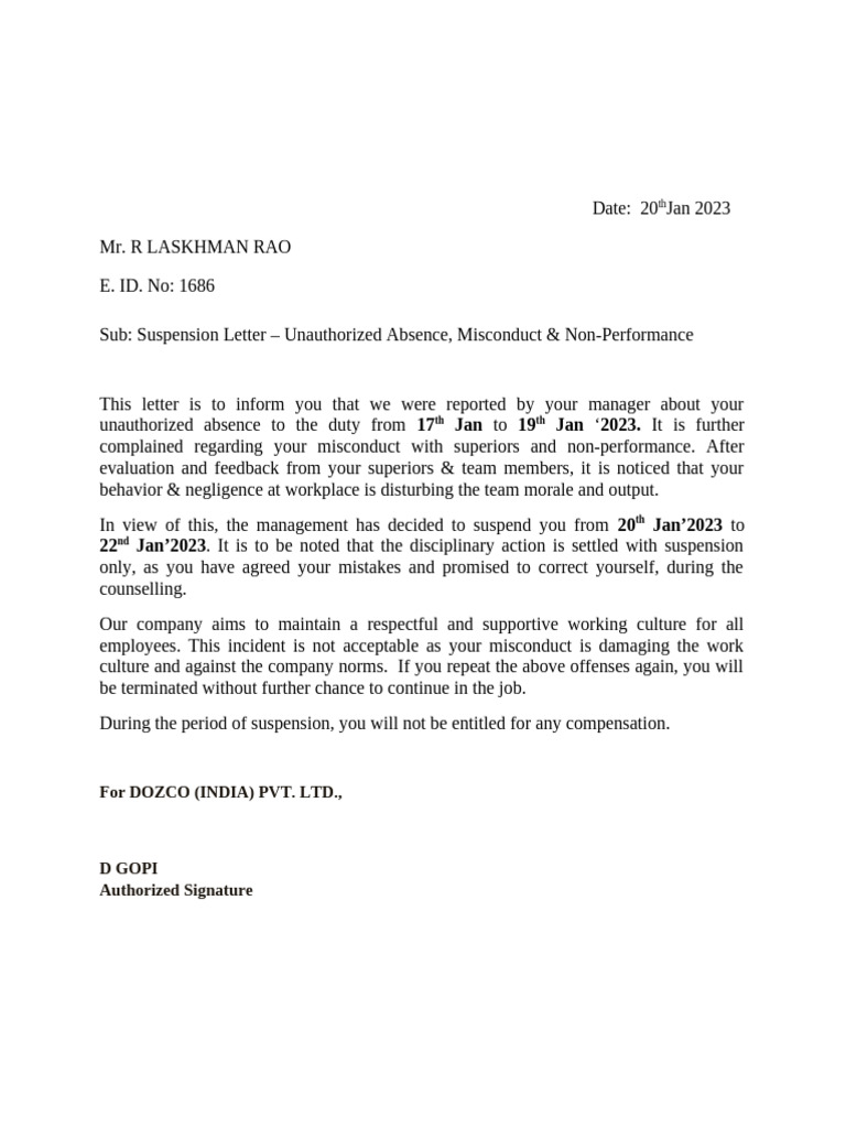 Suspension Letter | PDF