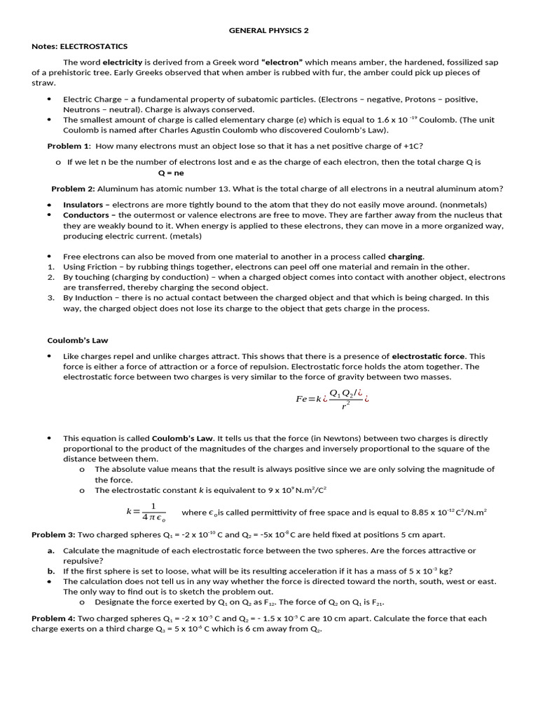 General Physics 2 Notes 2.1 | PDF
