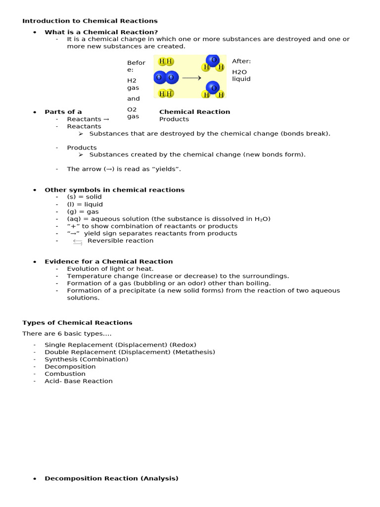 Introduction To Chemical Reactions | PDF