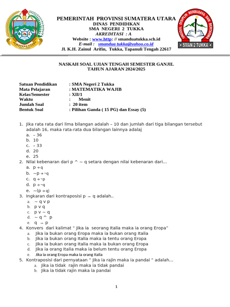 Soal MTK Wajib 12 | PDF